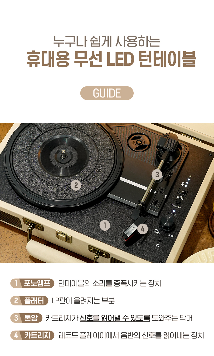 INSIDY 인사이디 무선 핸드메이드 LP 턴테이블 IBT-Retro LED - 핫트랙스